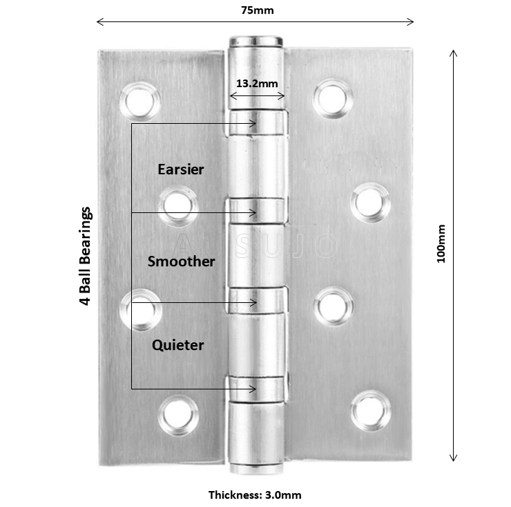 20 x Stainless Steel 100mm X 75mm / 4″X3″ Butt Door Hinges Ball Bearing ...