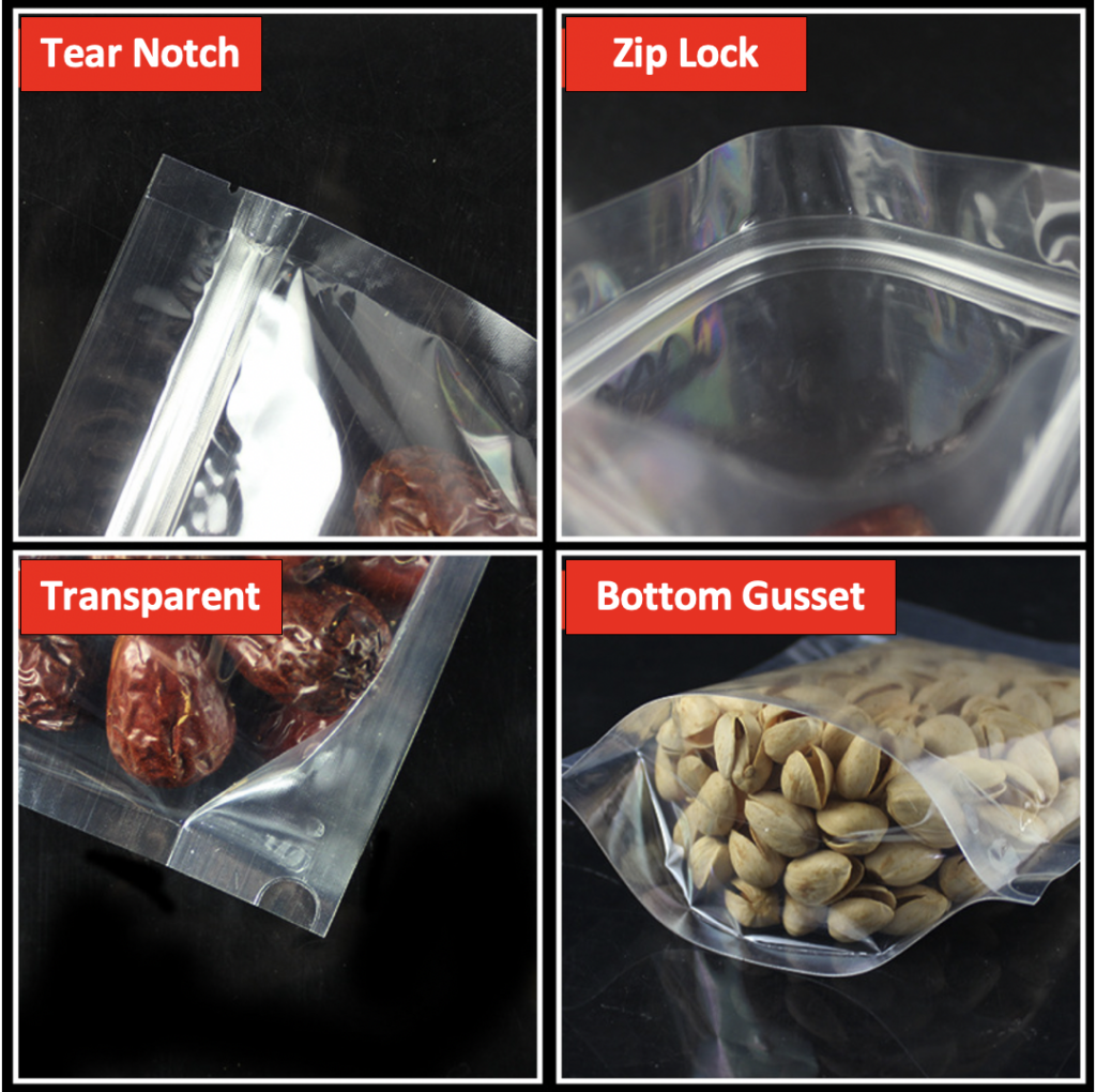 9cm x 14cm + 3cm: Clear Transparent Bags Stand Up Zip Lock Pouches – AUSUJO