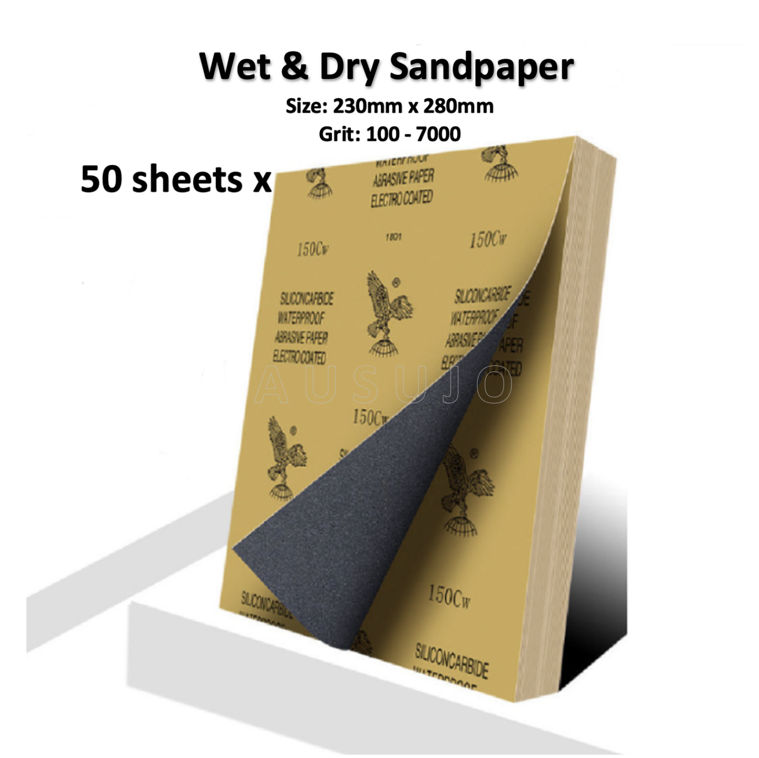 50 Sheets: 230mm x 280mm Sandpaper Wet and Dry 120 – 2000 Grit – AUSUJO
